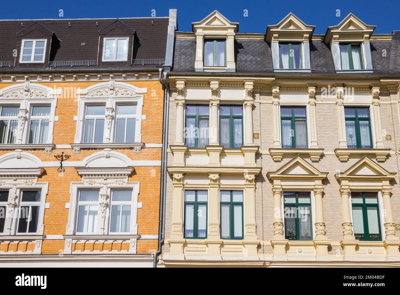 Facade of historic houses in the center of Kothen (Anhalt), Germany ...