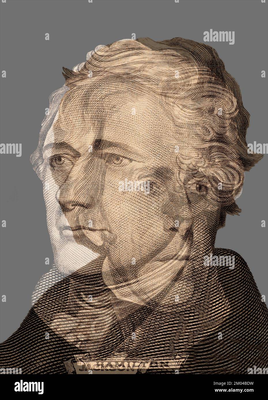 Double exposure of portrait of U.S. presidents Andrew Jackson and ...
