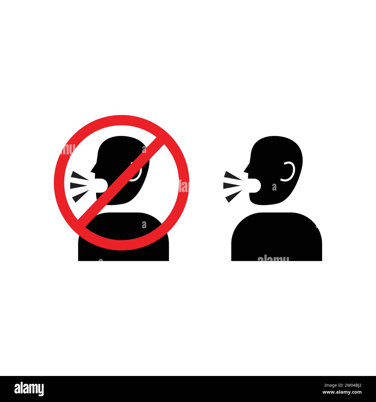 Do not talk sign please be quiet icon vector. Profile of noisy man ...