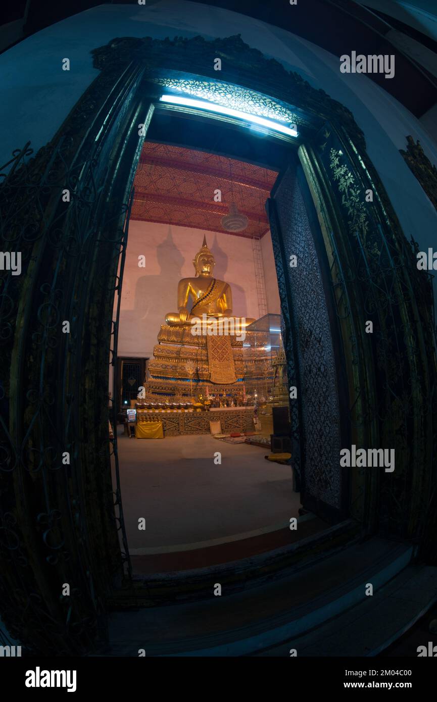 Luang Phor Nark the golden ancient Buddha in Wihan. Located in Wat ...