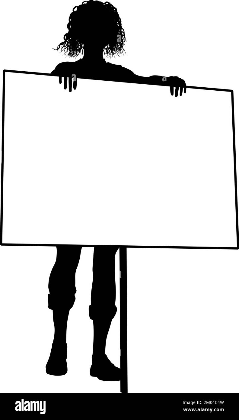 Protest Rally March Picket Sign Silhouette Person Stock Vector Image ...