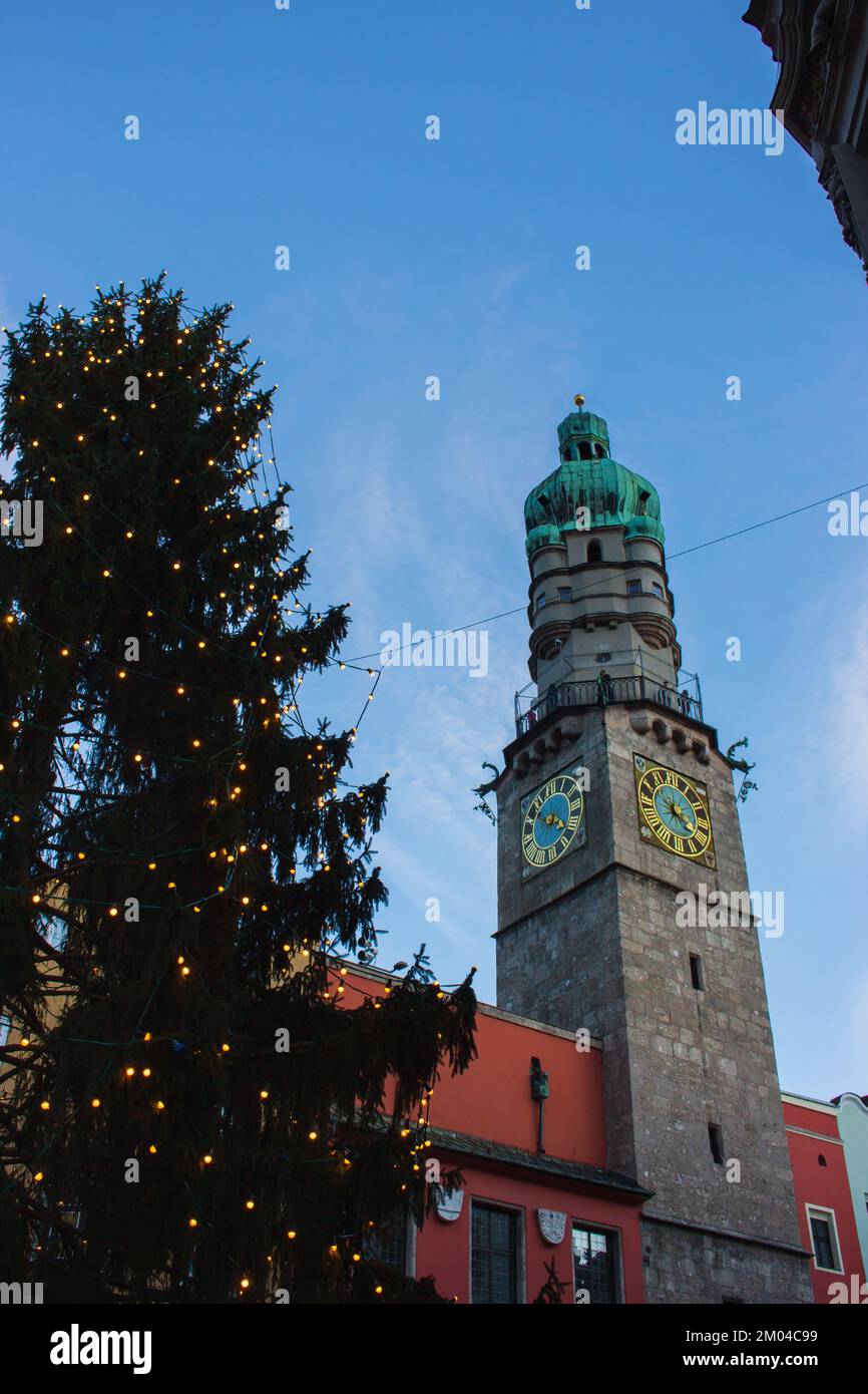 Christmas market in Innsbruck, Tirol, Austria. Christmas tree with ...