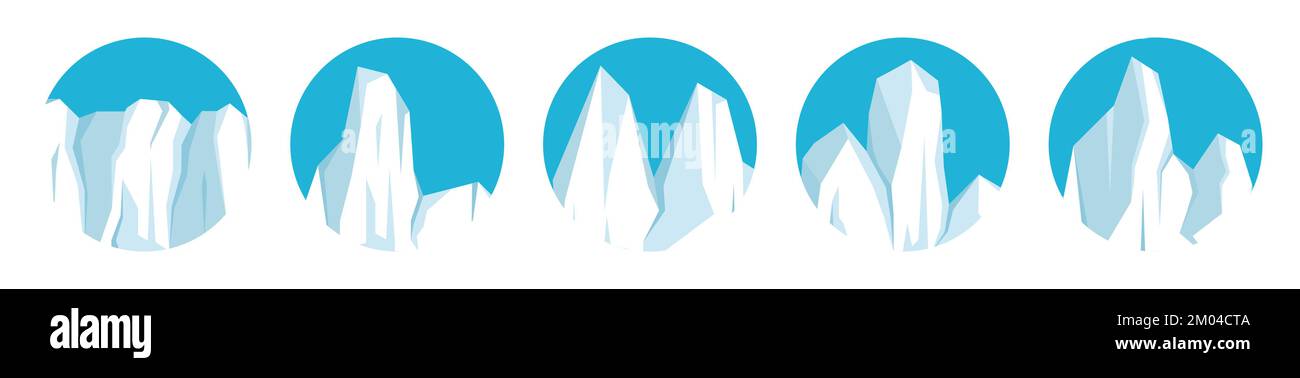 Floating icebergs collection. Drifting arctic glacier, block of frozen ...