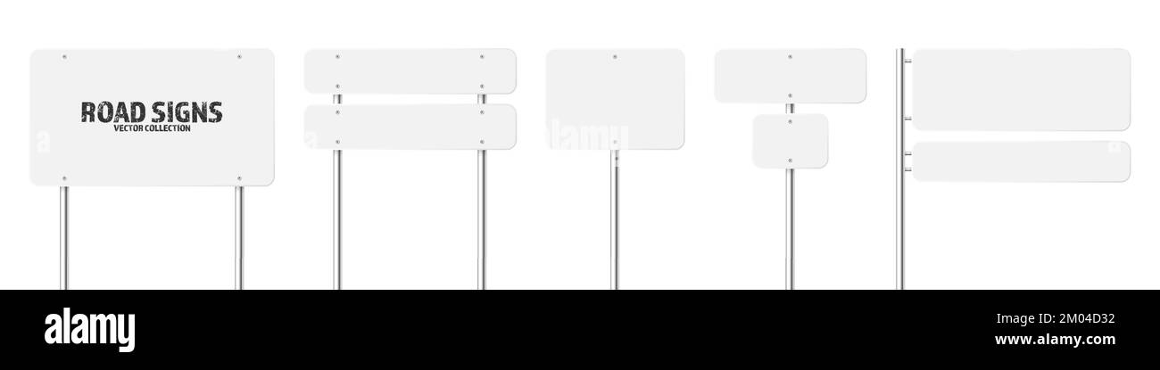 Various road, traffic signs. Highway signboard on a chrome metal pole ...