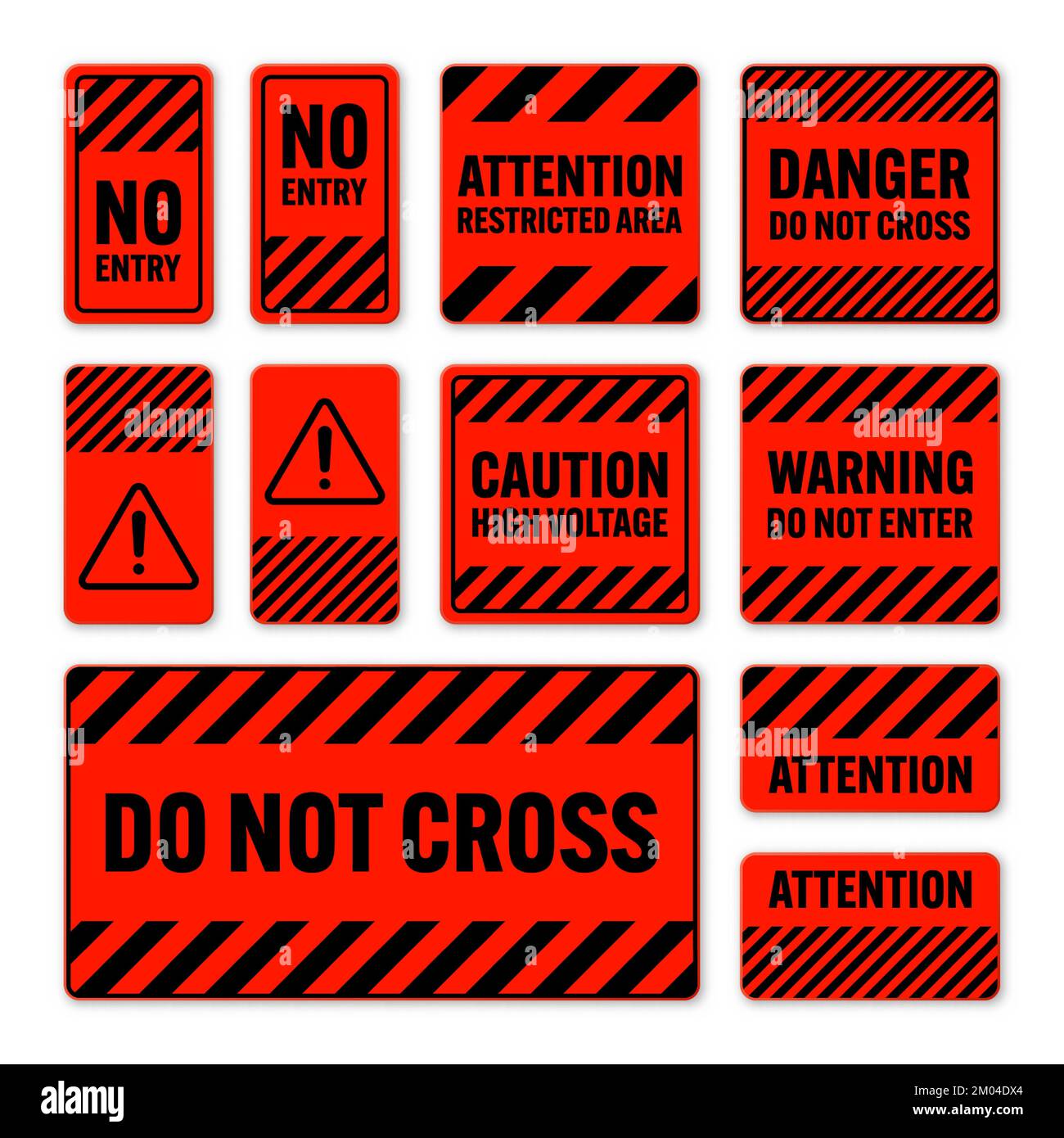 Various black and red warning signs with diagonal lines. Attention ...