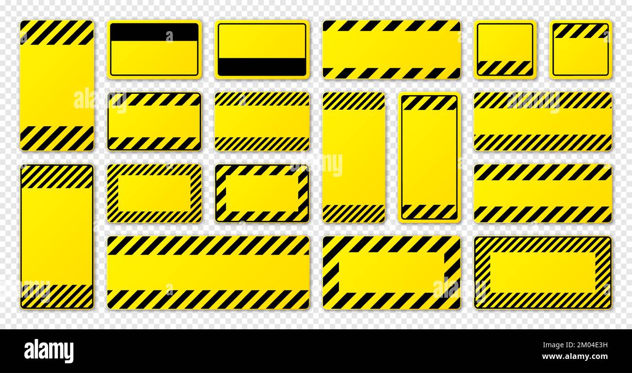 Various blank yellow warning signs with diagonal lines. Attention ...