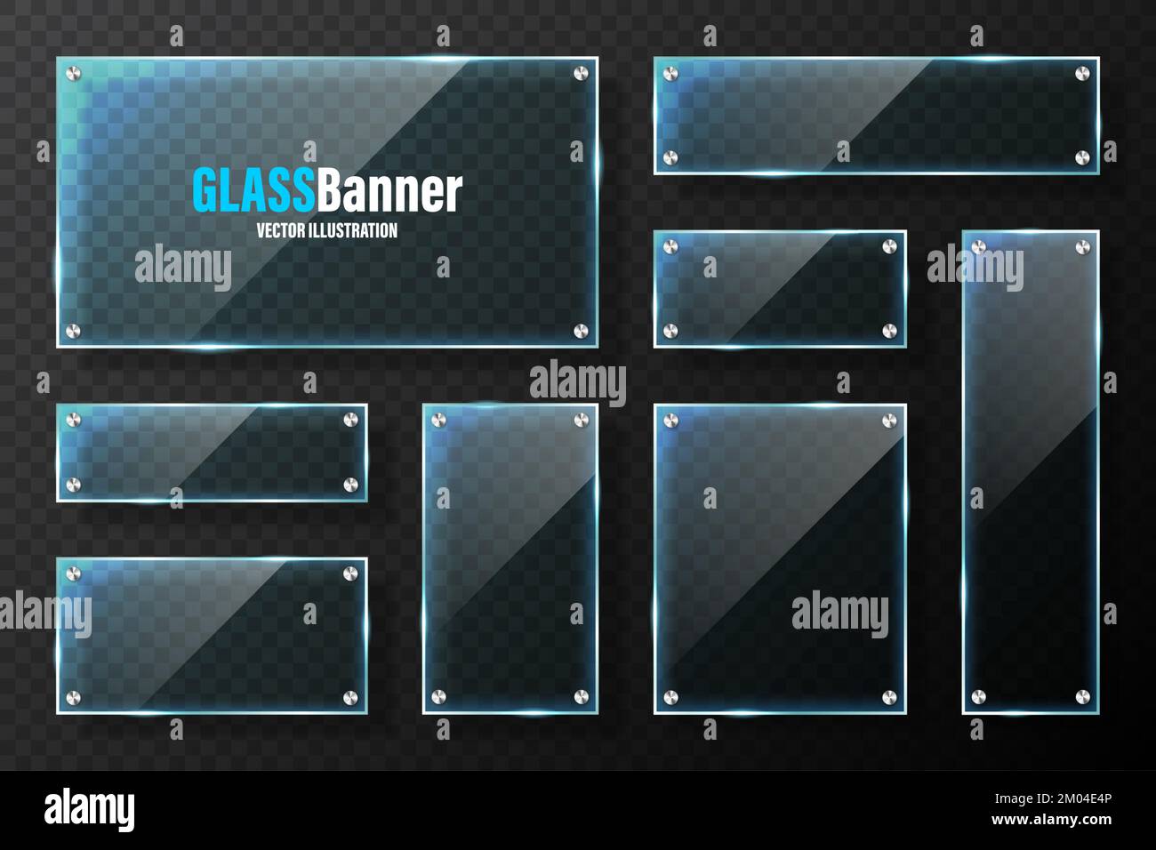 Realistic glass frames with metal holders. Blue transparent glass ...