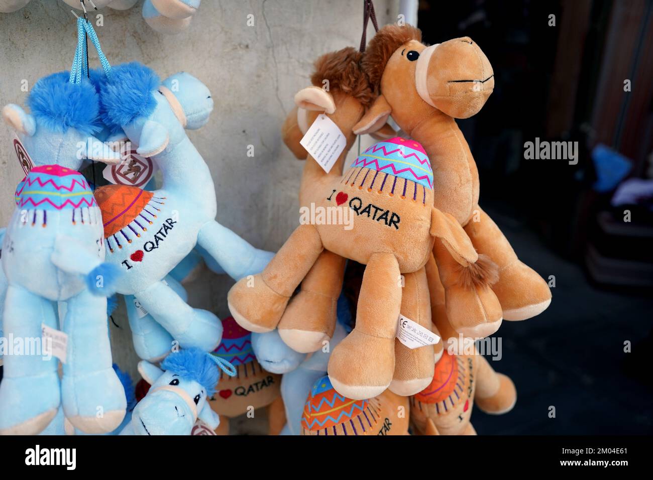 Stuffed Camels for sale at store in the Souq area of Doha. Picture date ...