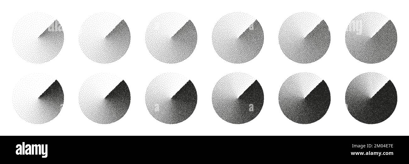 Round shaped dotted objects, stipple elements. Fading gradient ...