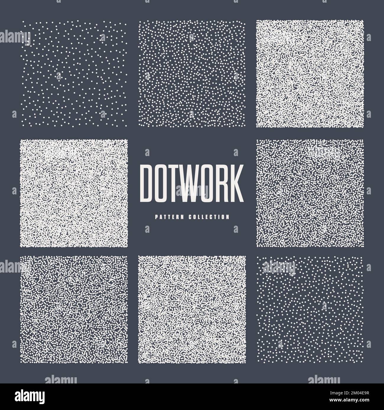 Square shaped dotted objects, stipple elements. Stippling, dotwork drawing, shading using dots ...