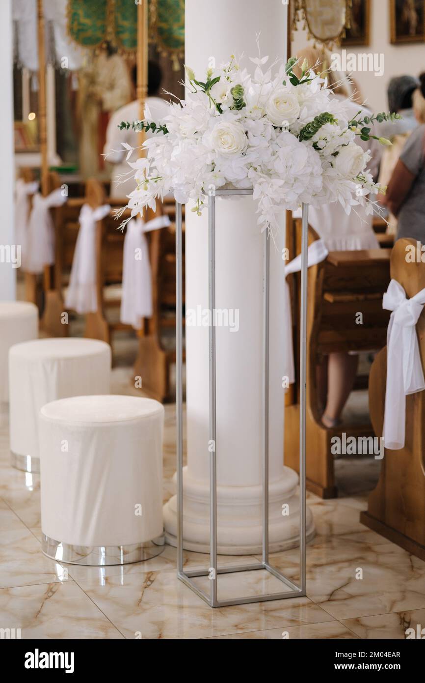 Elements of decor for first communion in church Stock Photo - Alamy