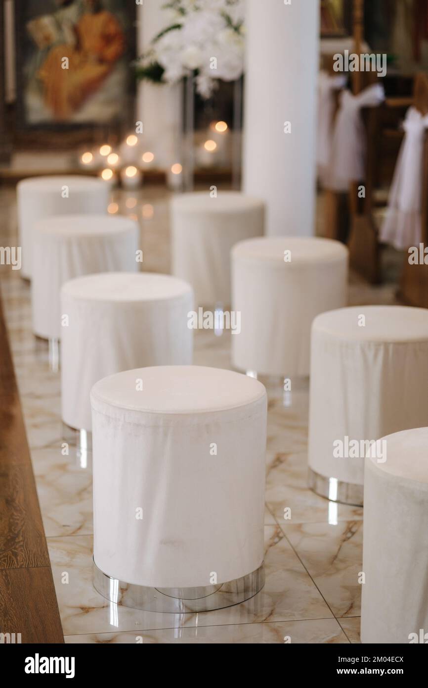 Elements of decor for first communion in church Stock Photo - Alamy
