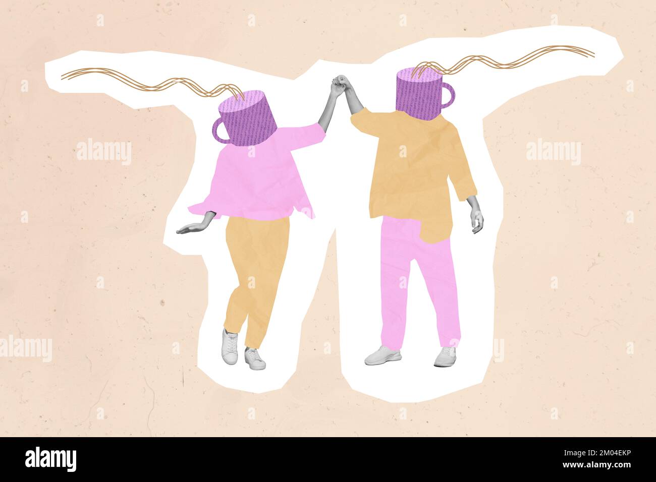 Collage photo banner invitation new cafeteria opening couple owners ...