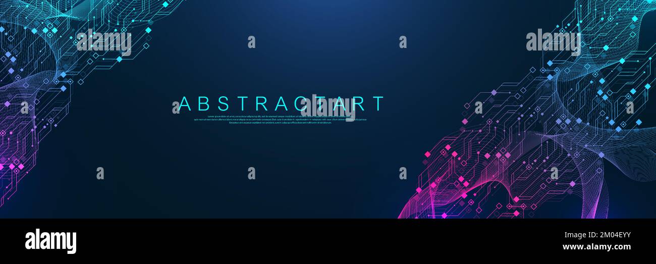 Quantum computer technologies concept. Futuristic blue circuit board background vector. Modern ...