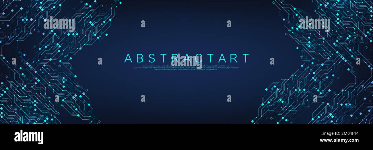 Modern technology circuit board texture background design. Waves flow. Quantum explosion ...