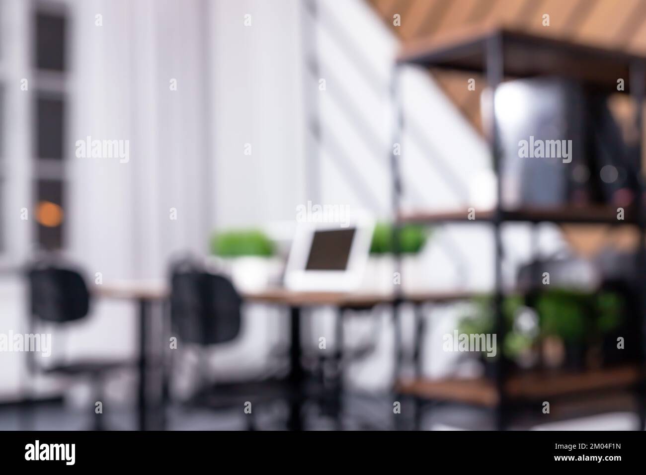 Blurred office interior background. Blurry workspace, workplace, work ...