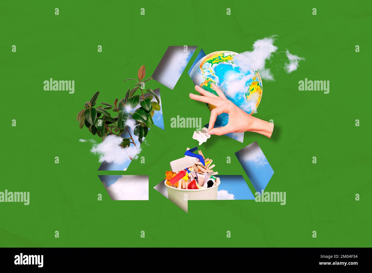 Collage photo concept of ecology problems theme hand throwing garbage ...