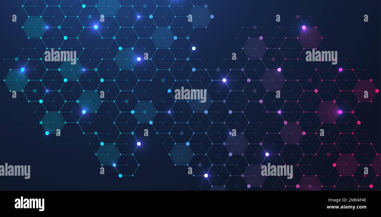 Technology abstract lines and dots connect background with hexagons. Hexagons connection digital ...