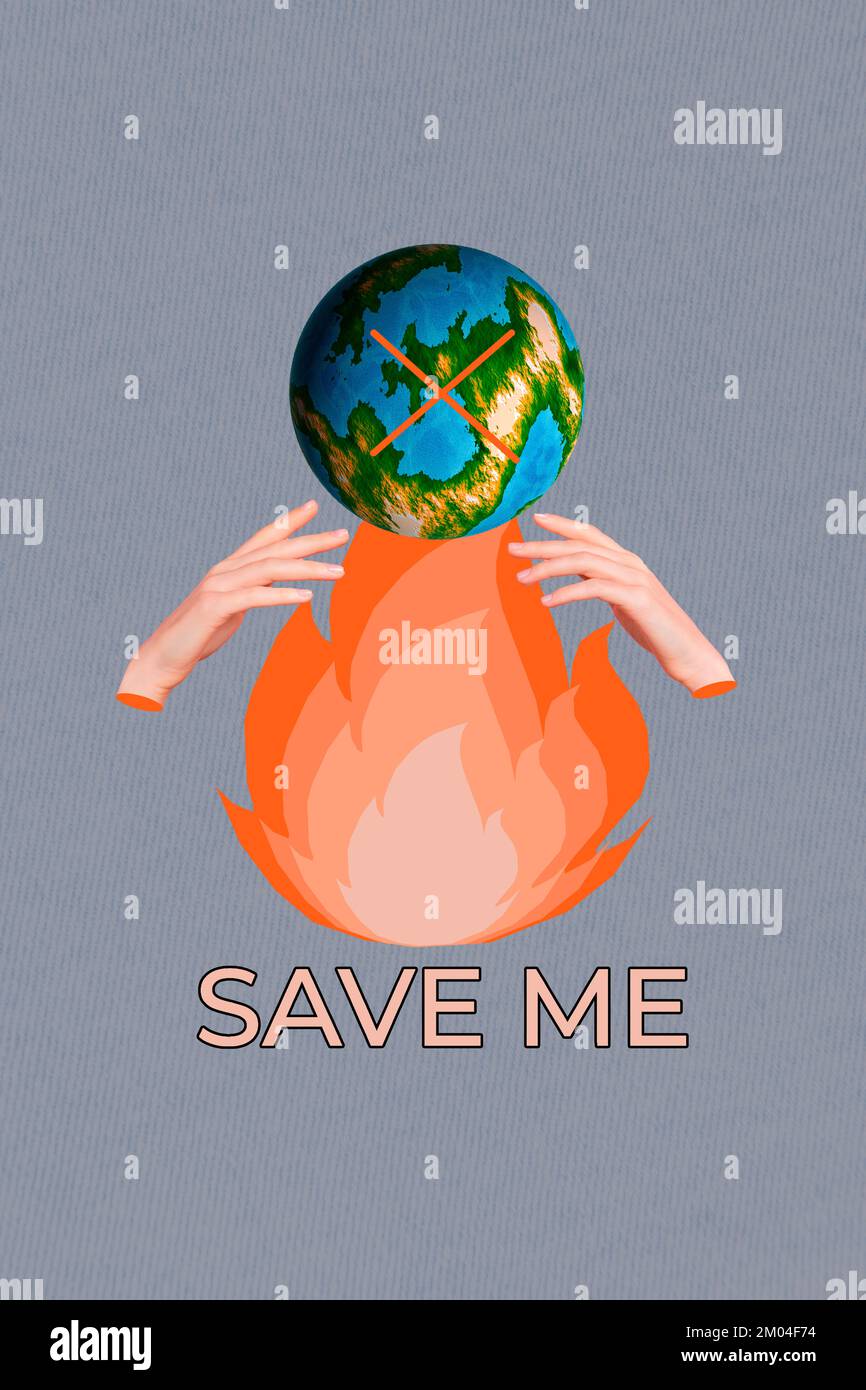 Creative retro 3d magazine collage image of arms tying save burning ...