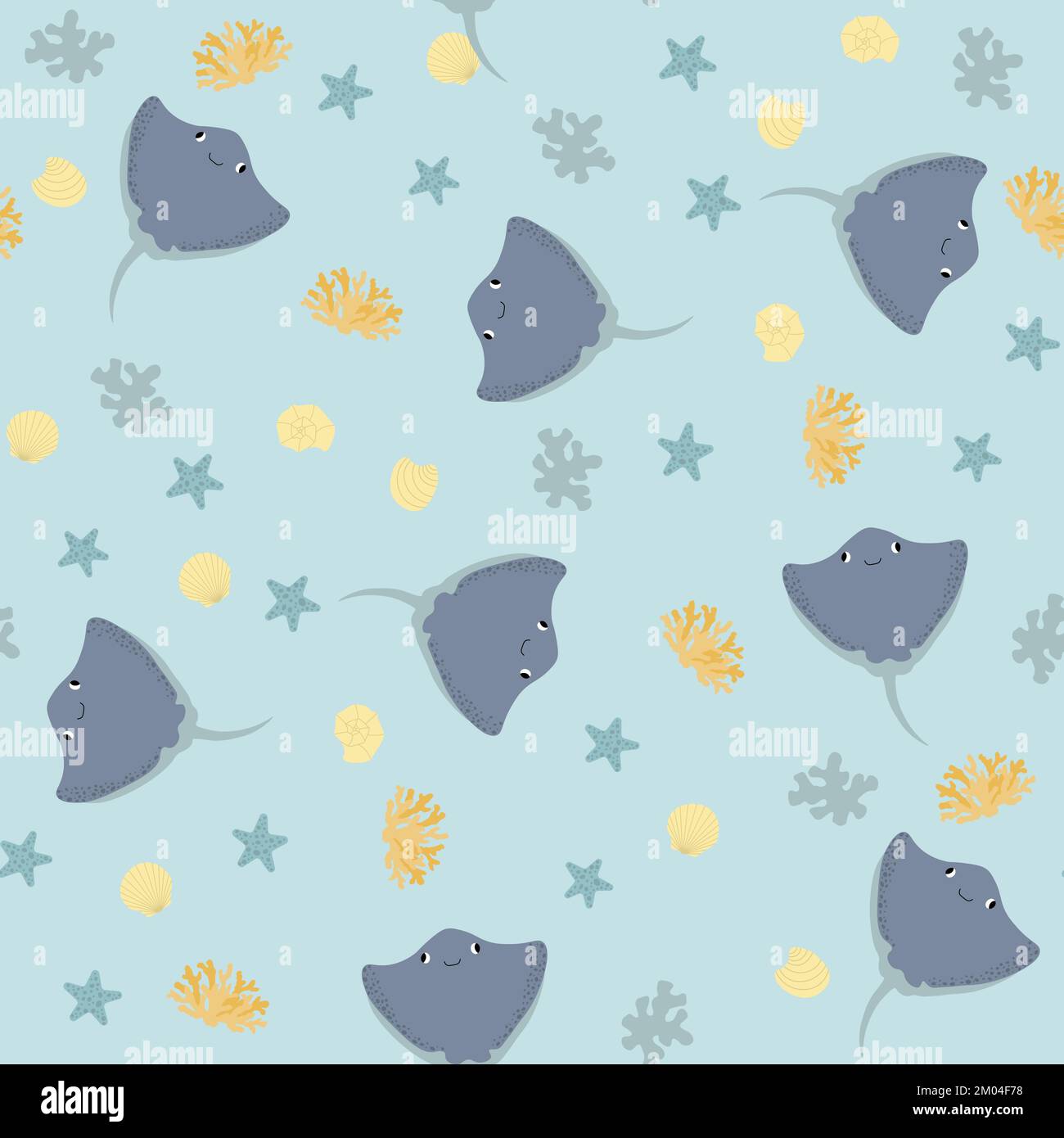 Vector seamless pattern with devilfish, starfish, algae.Underwater ...