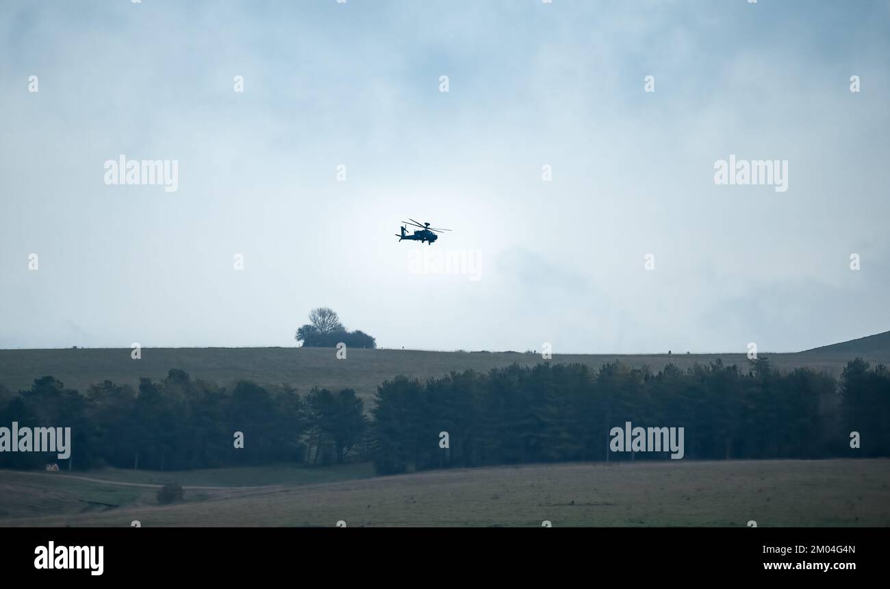 British army Boeing Apache Attack helicopter (AH-64E ArmyAir606) in low ...