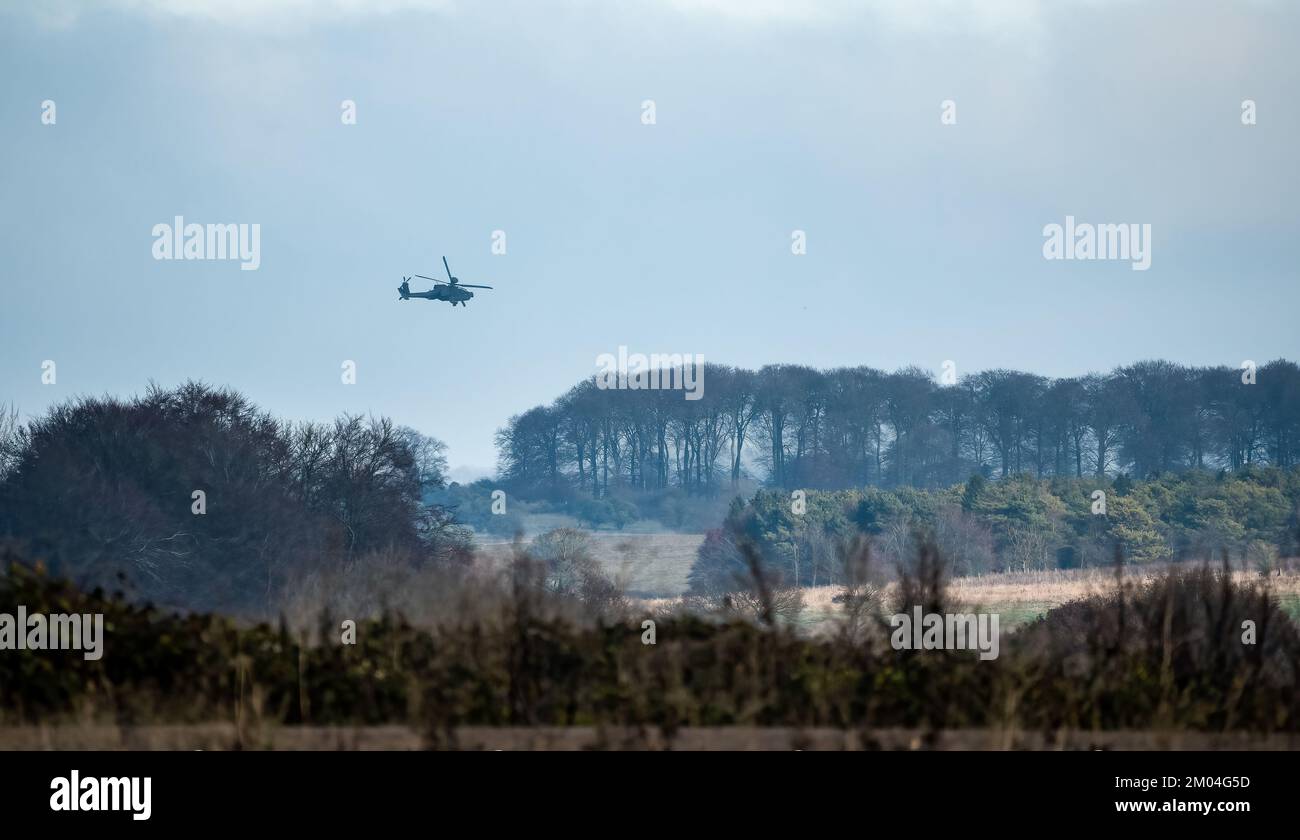 British army Boeing Apache Attack helicopter (AH-64E ArmyAir606) in low ...
