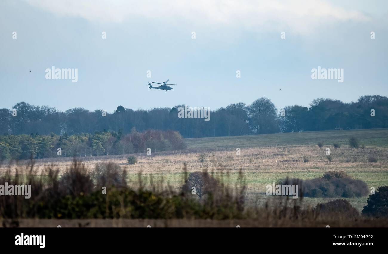 British army Boeing Apache Attack helicopter (AH-64E ArmyAir606) in low ...