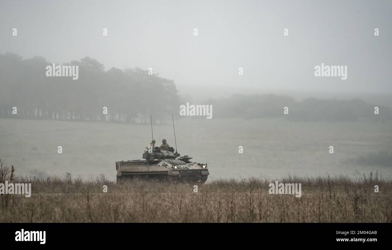 British army Warrior FV510 infantry fighting vehicle in action on a ...