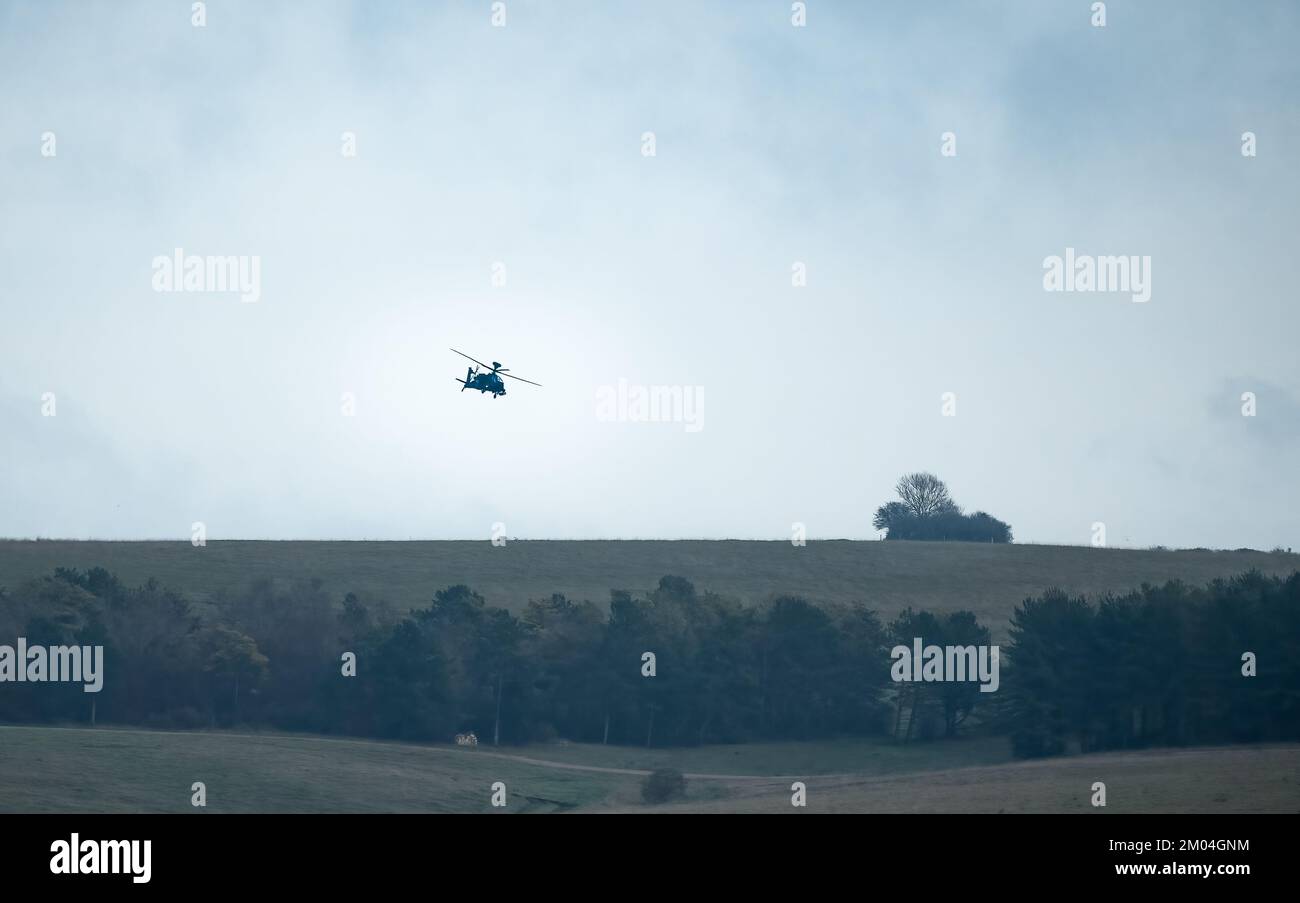 British army Boeing Apache Attack helicopter (AH-64E ArmyAir606) in low ...