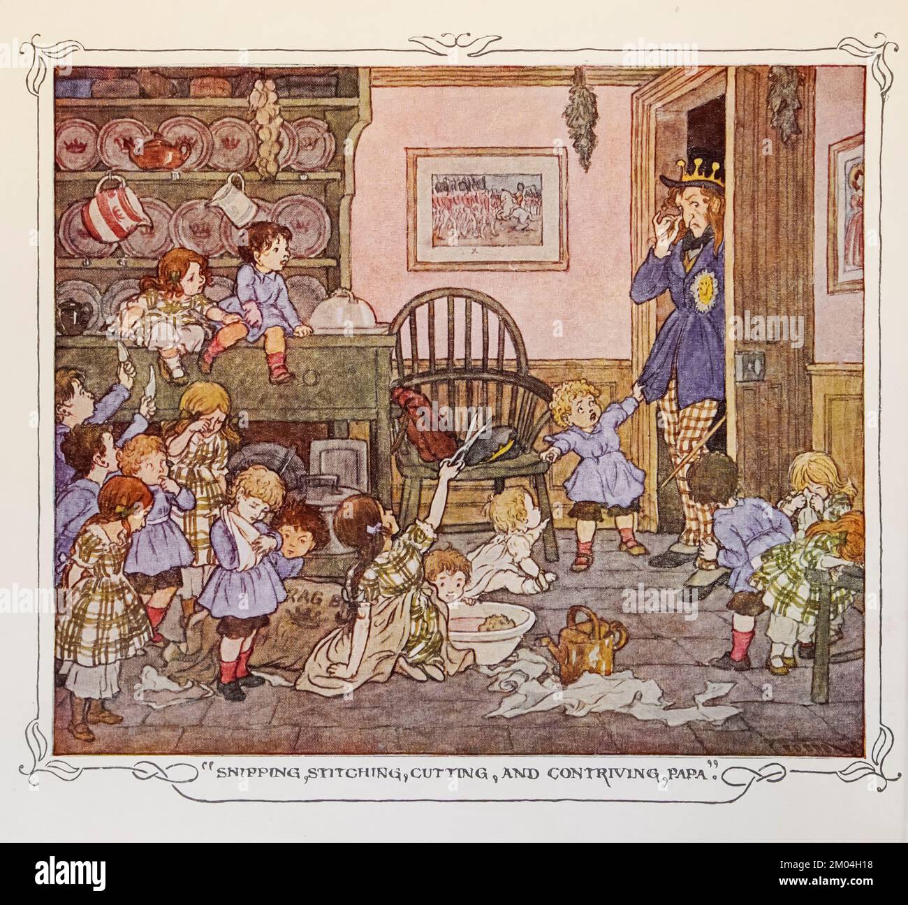 Snipping, Stitching, cutting and contriving, Papa Illustrated by F. D ...