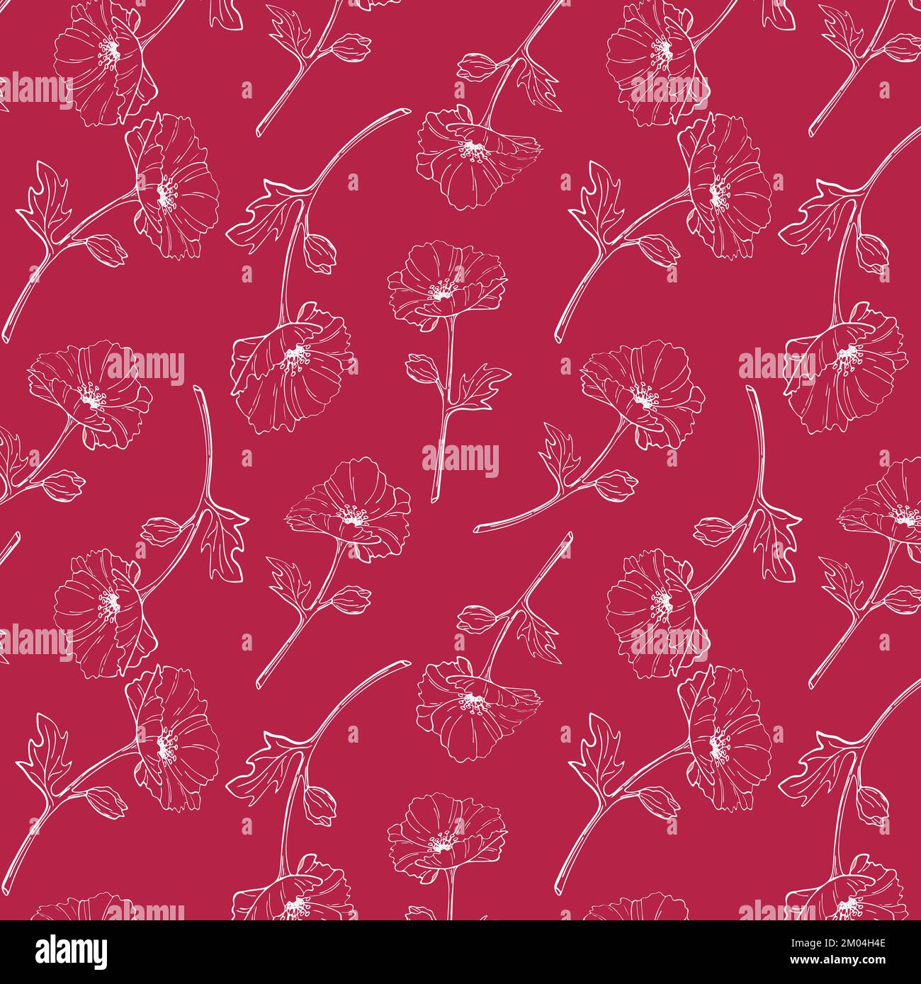 Viva Magenta color of the year 2023 pattern with white Poppy flower ...