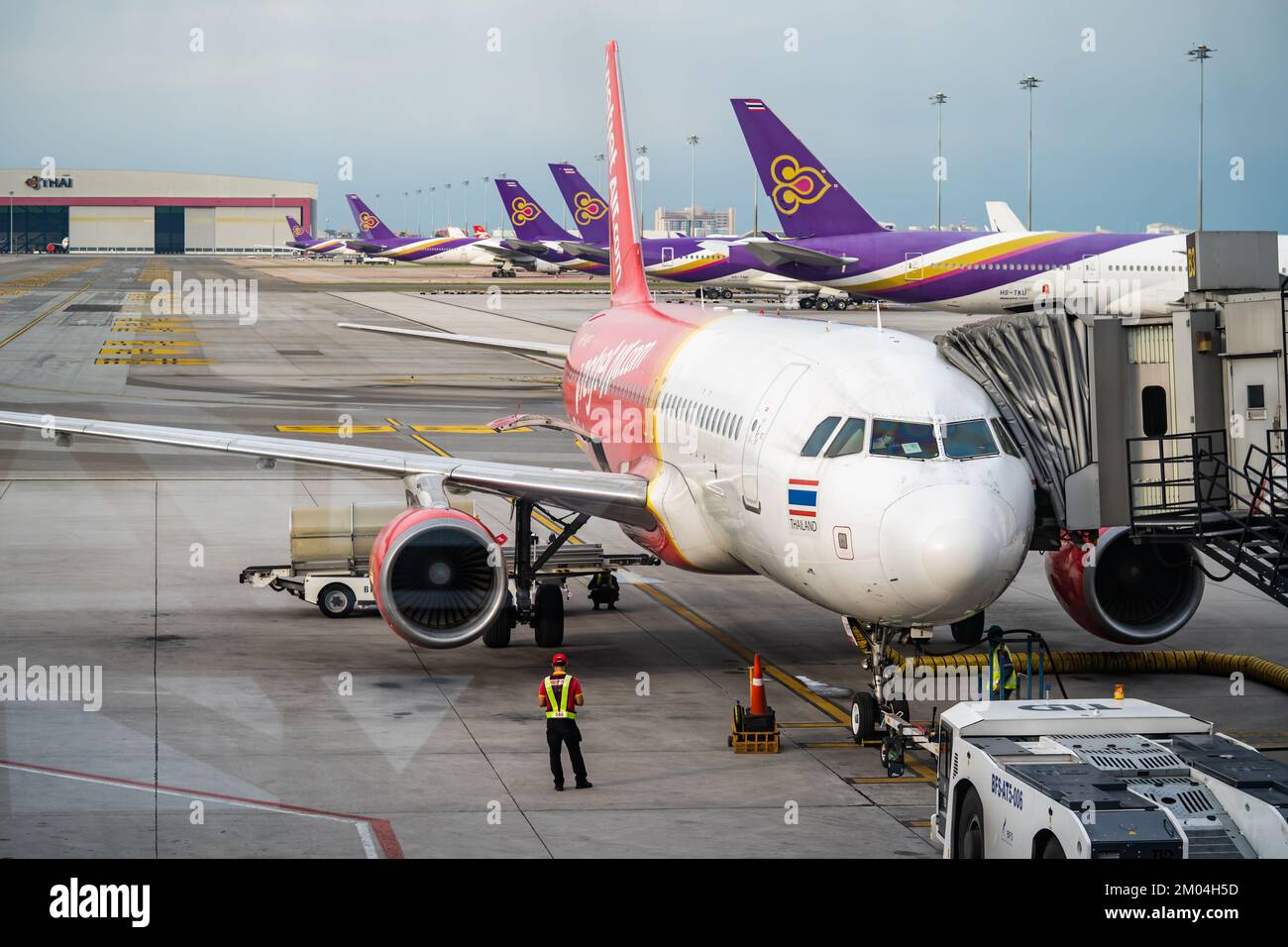 Bangkok, Thailand – 29 Oct 2020, an aircraft of Air Asia was parked and ...