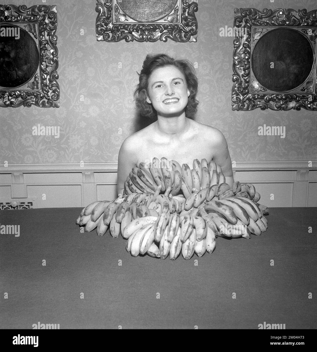 Going Bananas In The 1950s A Young Woman Covers Herself With Bananas Going Bananas In The 1950s A Young Woman Covers Herself With Bananas