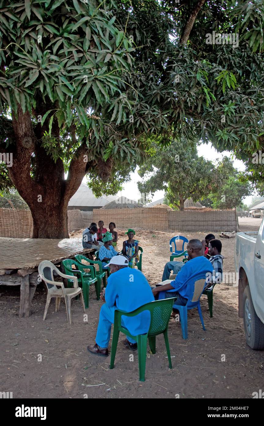 Meeting of the Elders and some women, rural area; Bafata, Guinea Bissau ...