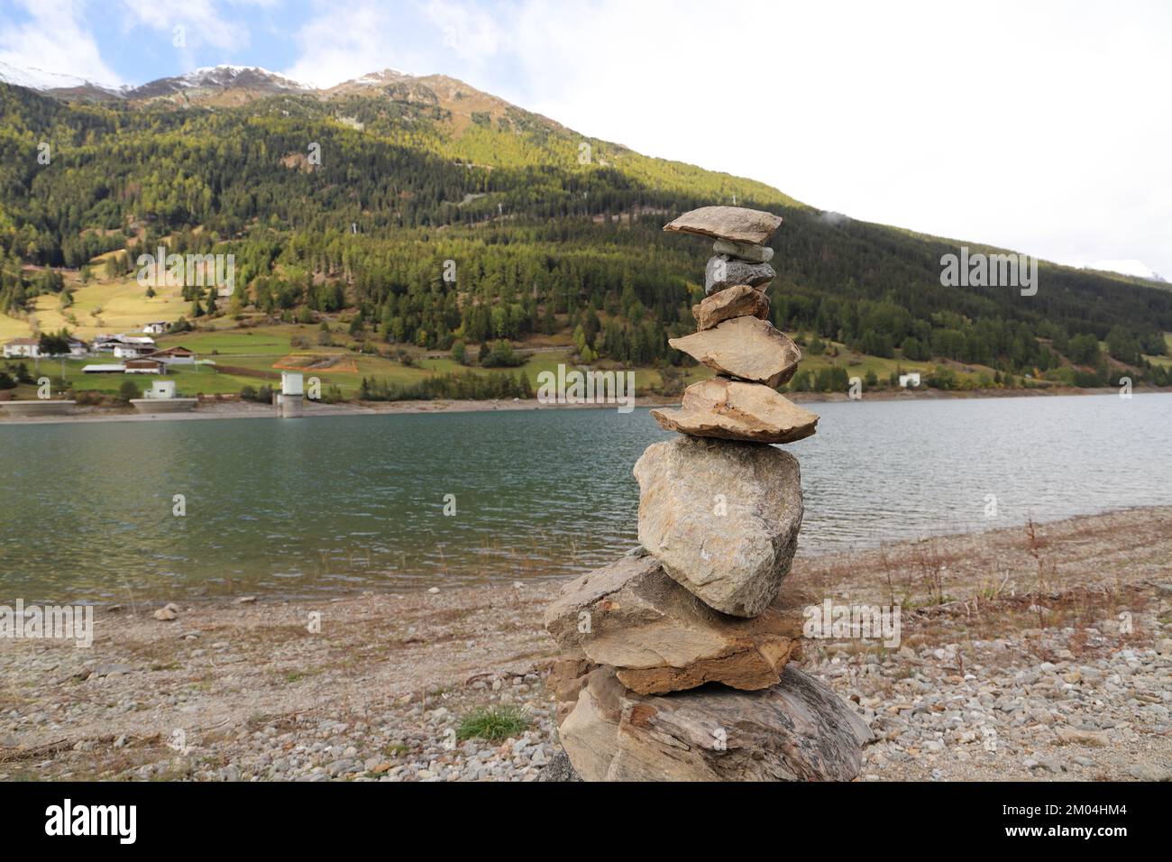 Stone pyramid on a reservoir Stock Photo - Alamy