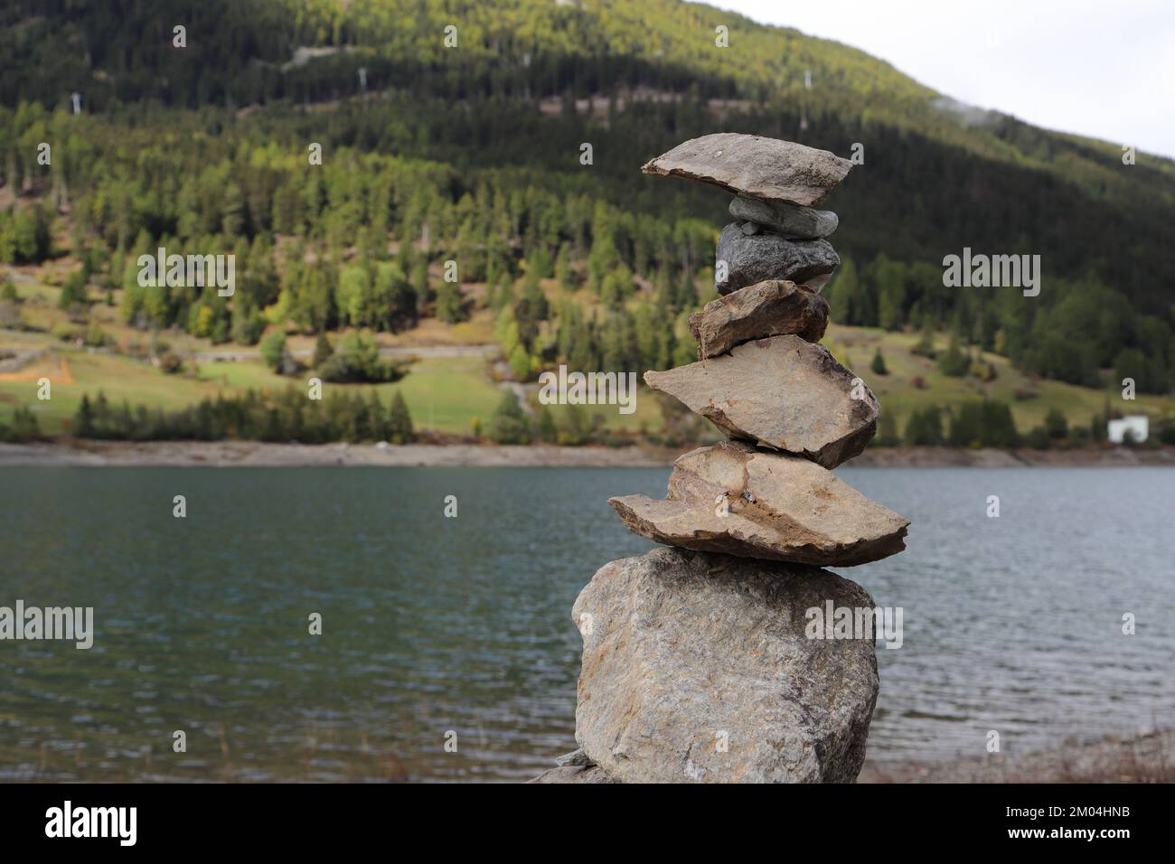 Stone pyramid on a reservoir Stock Photo - Alamy