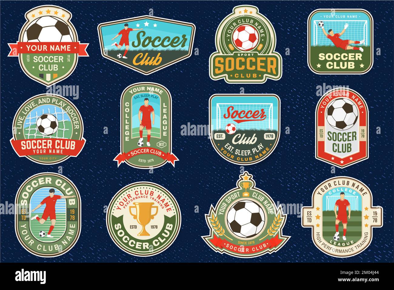 Set of soccer club patch, sticker, logo, badge design. Vector ...