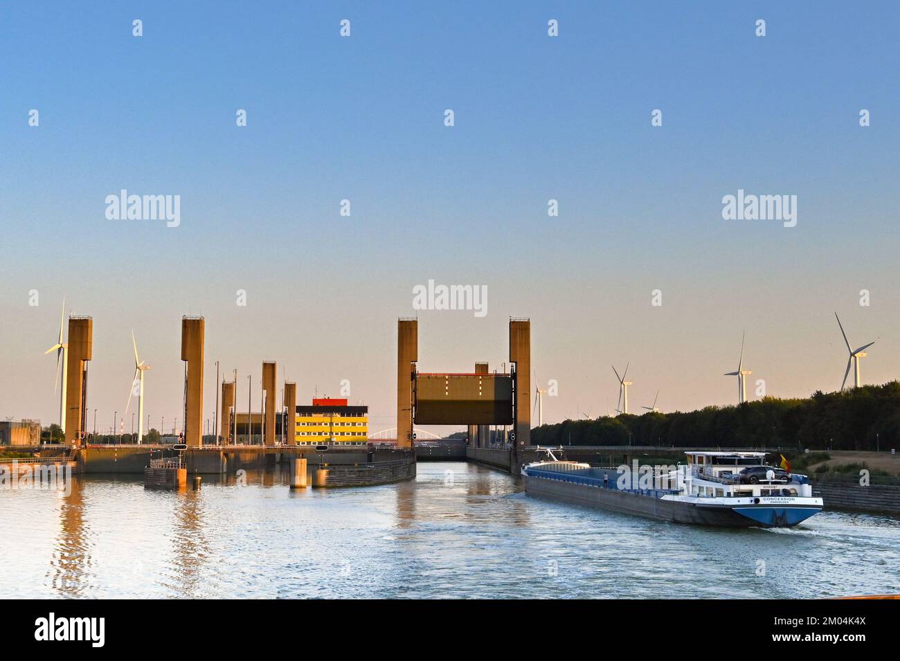Rilland, Netherlands - August 2022: Industrial river barge entering a ...