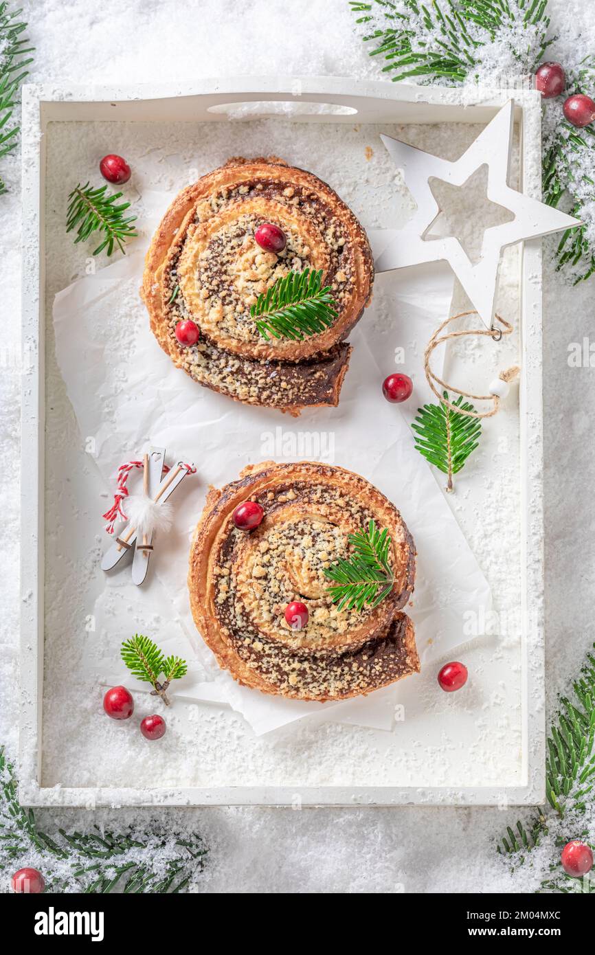 Sweet and tasty cinnamon yeast snack on a winter day. Swedish cuisine ...
