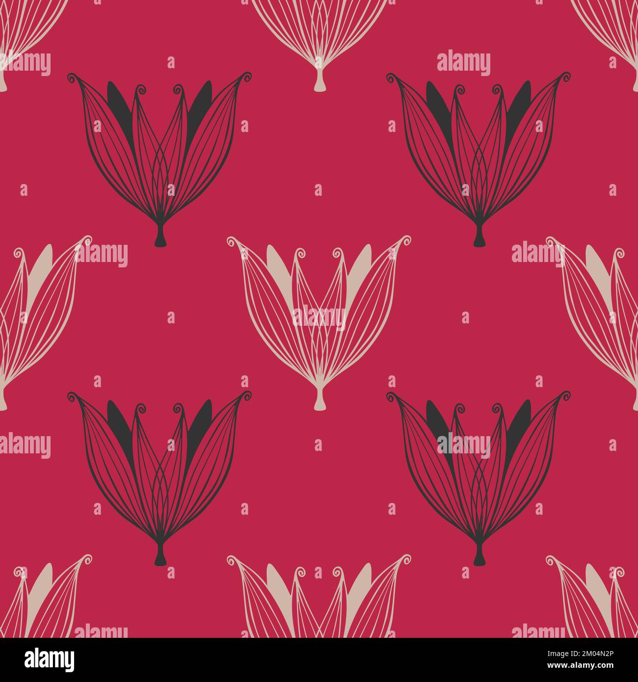 Pattern Viva Magenta color of the year 2023 with doodle flowers. Vector ...