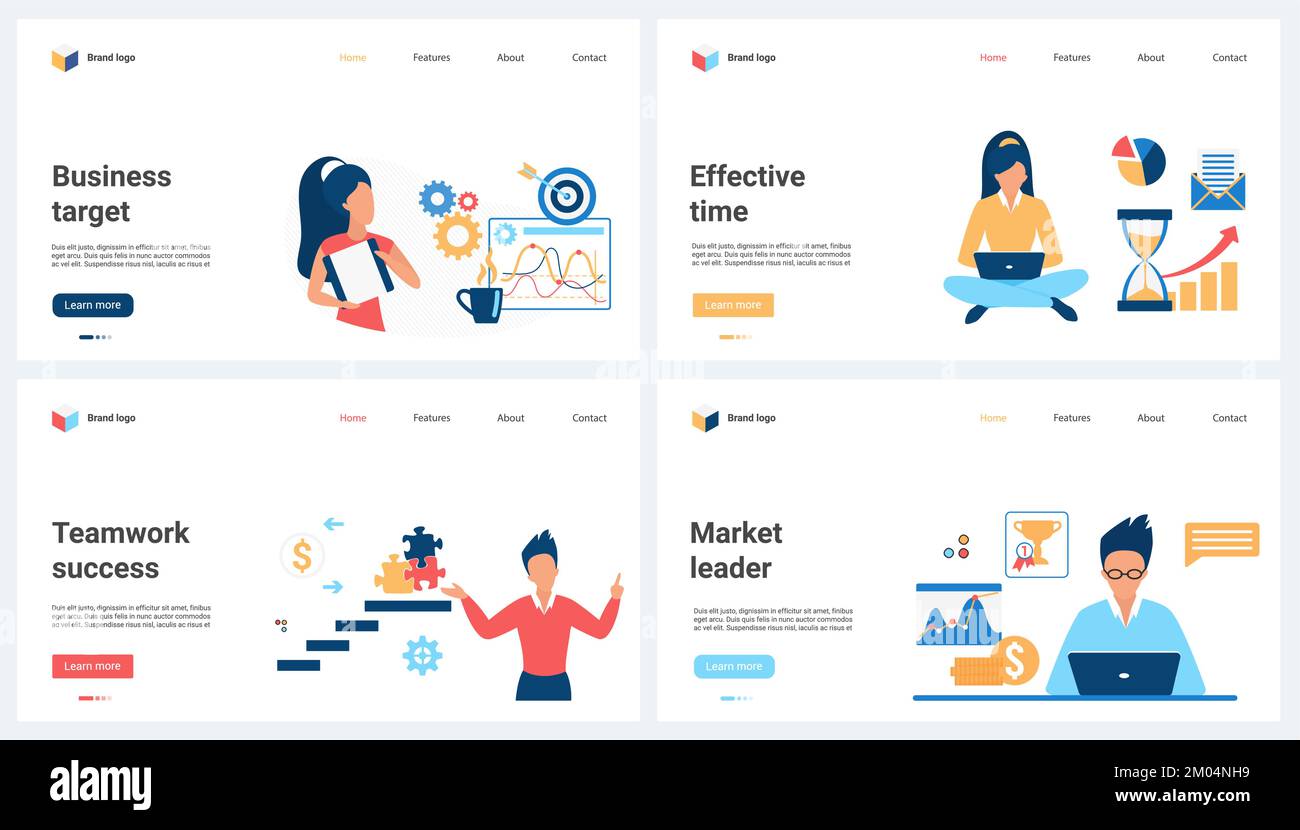 Business target, ladder to success and leaders career, effective market analysis set vector ...