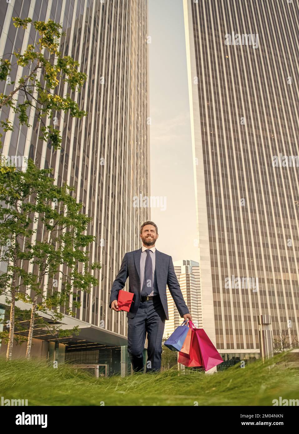 be my valentine. boxing day. handsome man with present box ...