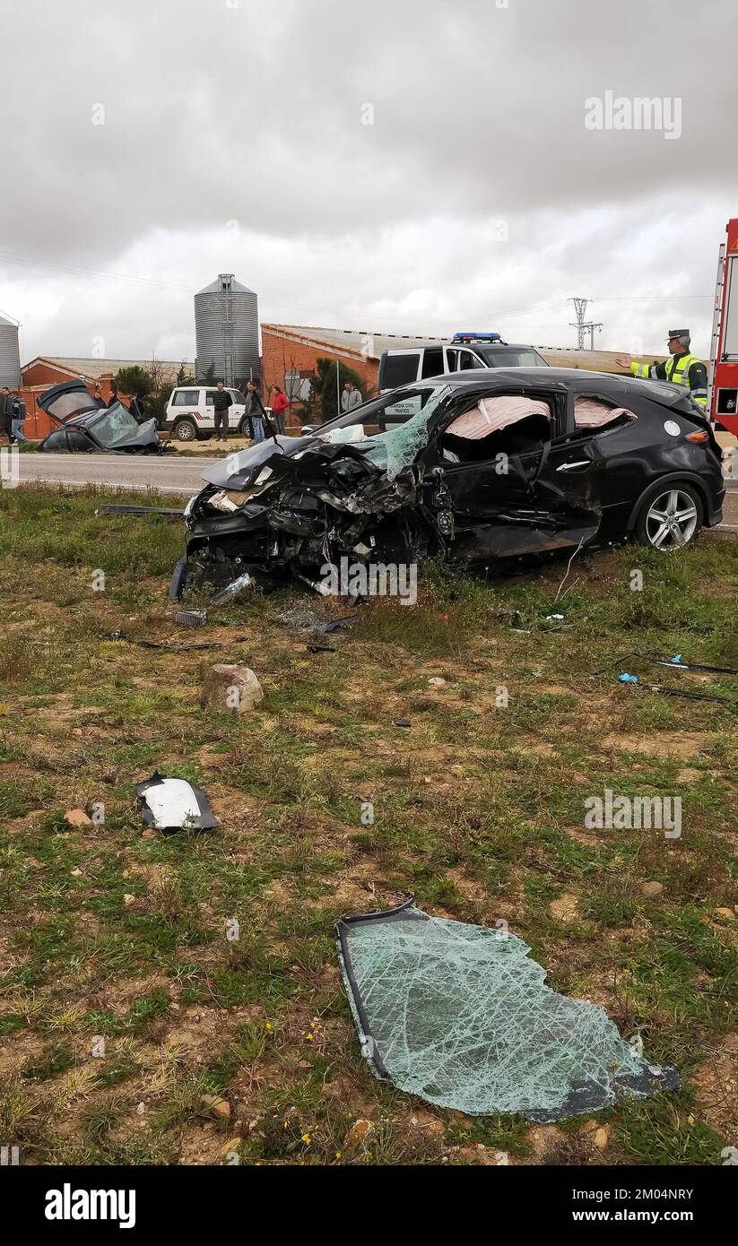 Car off the road after being in a traffic accident Stock Photo - Alamy