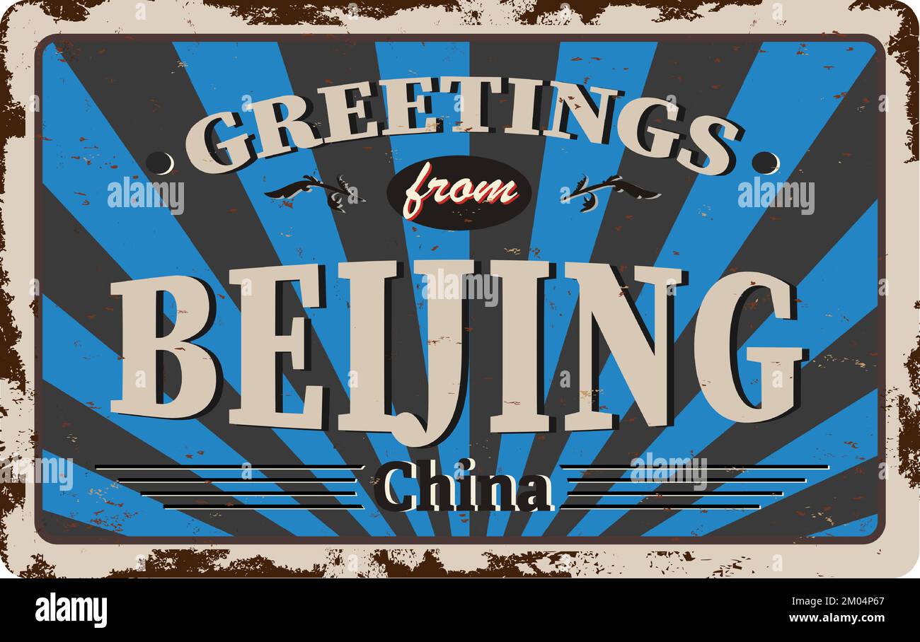 Vintage Touristic Greeting Card - Beijing, China, vector illustration ...