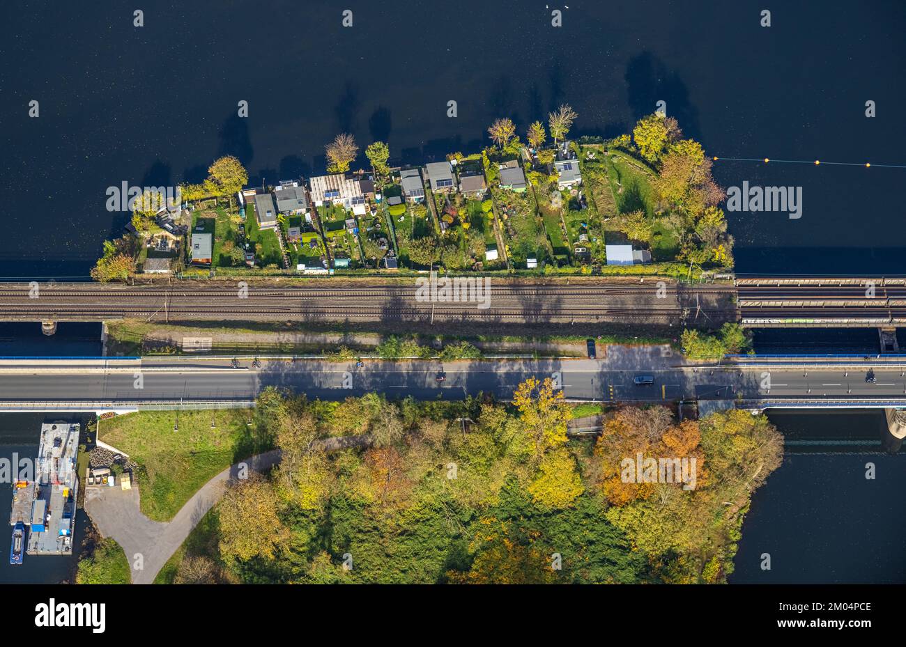 Aerial view, Ruhr bridge Friedrichstraße at Harkortsee, railroad bridge ...