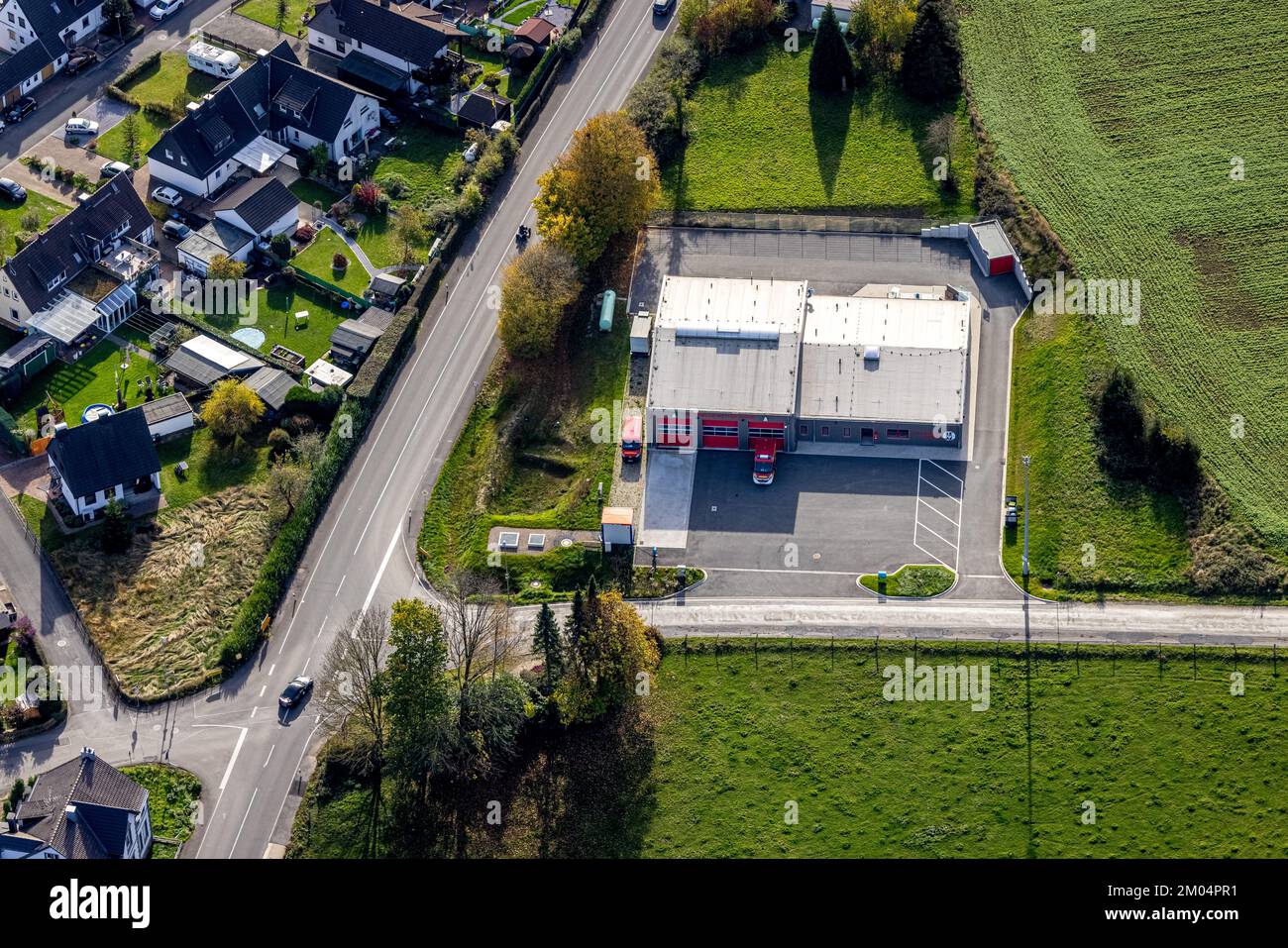 Aerial view, volunteer fire department Wetter new fire station, Esborn ...