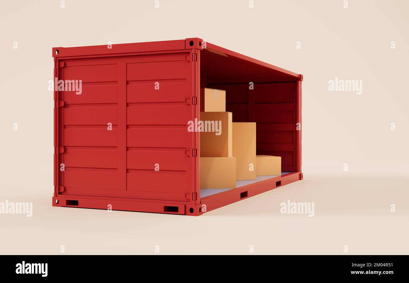Cargo container, freight and export, 3d rendering. Digital drawing ...