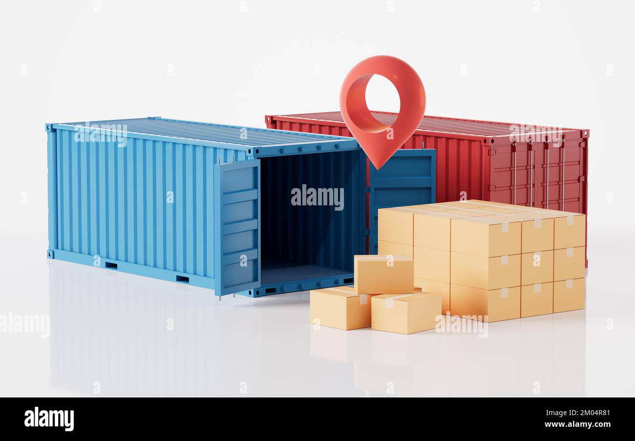 Cargo container, freight and export, 3d rendering. Digital drawing ...