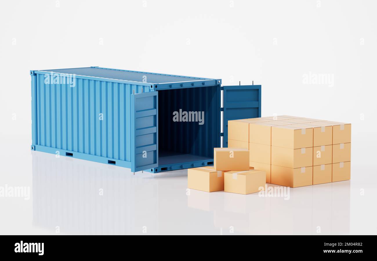 Cargo container, freight and export, 3d rendering. Digital drawing ...