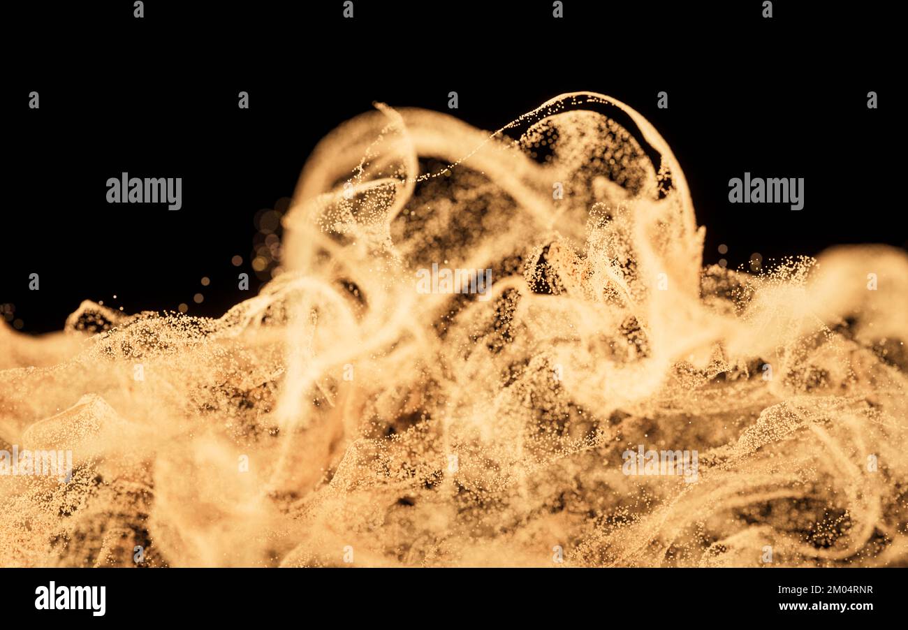 Abstract wave particles, diffuse powder, 3d rendering. Digital drawing ...